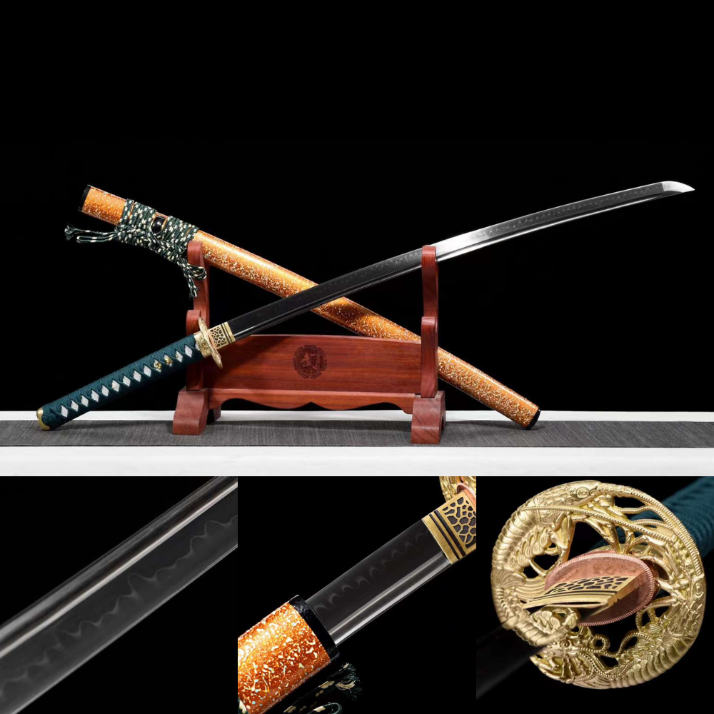 T10 Steel clay tempered Gold Japanese Katana Handmade mirror finish ...