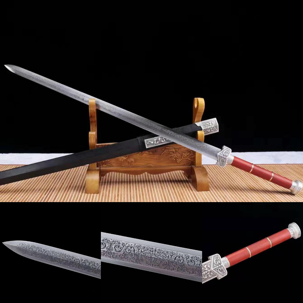 Real Chinese Sword Double Edge Sword Handmade Battle Ready Full Tang S ...